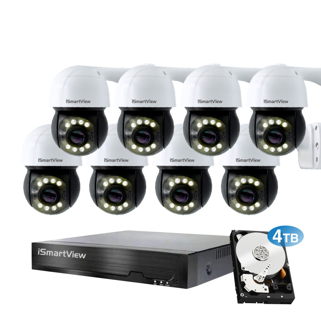 CCTV 8路PoE NVR 2K高清PTZ 8鏡頭360°全方位轉動 附送4TB監控套裝星光夜視 網絡攝錄機IP66防水IP Camera ...