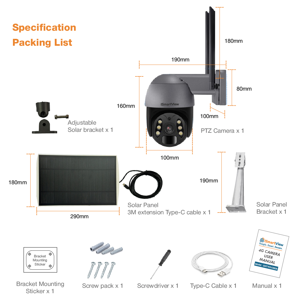 2K高清4G/5G SIM卡數據聯網 太陽能板充電池PTZ全方位轉動IP65防水戶外100%全無線監控攝像鏡頭 CCTV村屋救星 4G IP ...